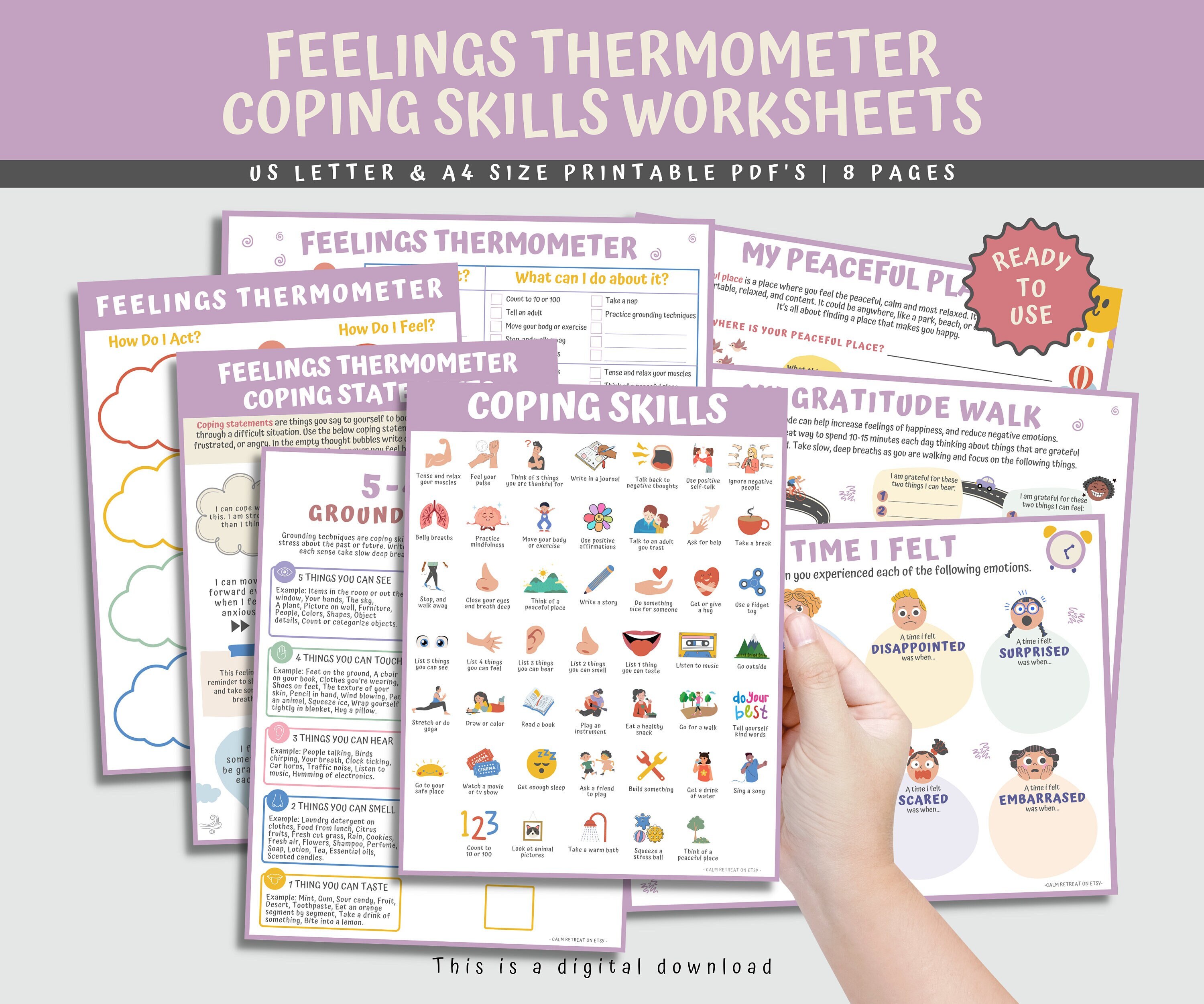 Feelings Thermometer Coping Skills Worksheets (8 PDF'S), Coping Skills ...
