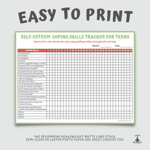Coping Skills Tracker for Teens, Worksheet for Kids Teens, Growth ...