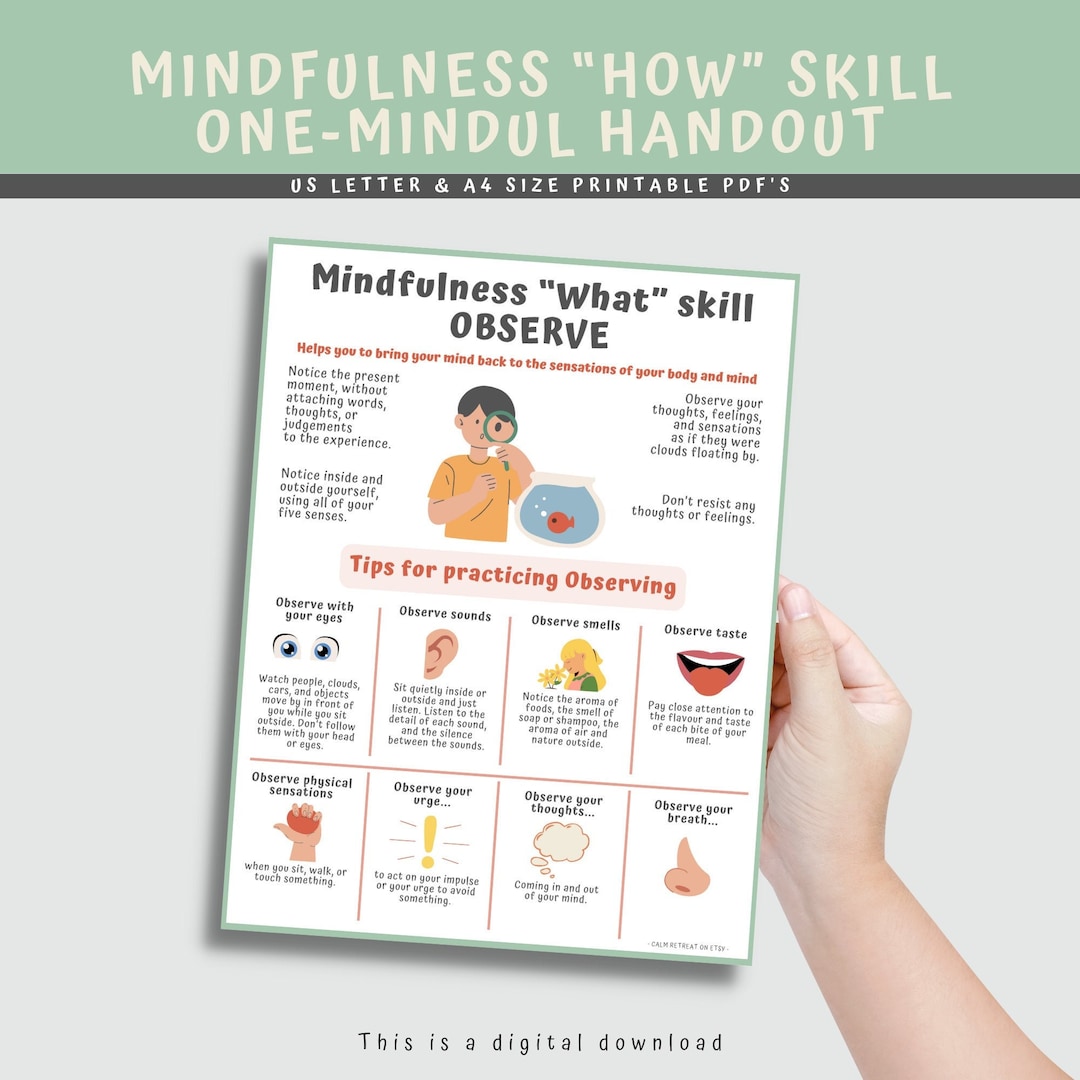 DBT Mindfulness "how" Skill ONE-MINDFULLY Handout, Dialectical ...