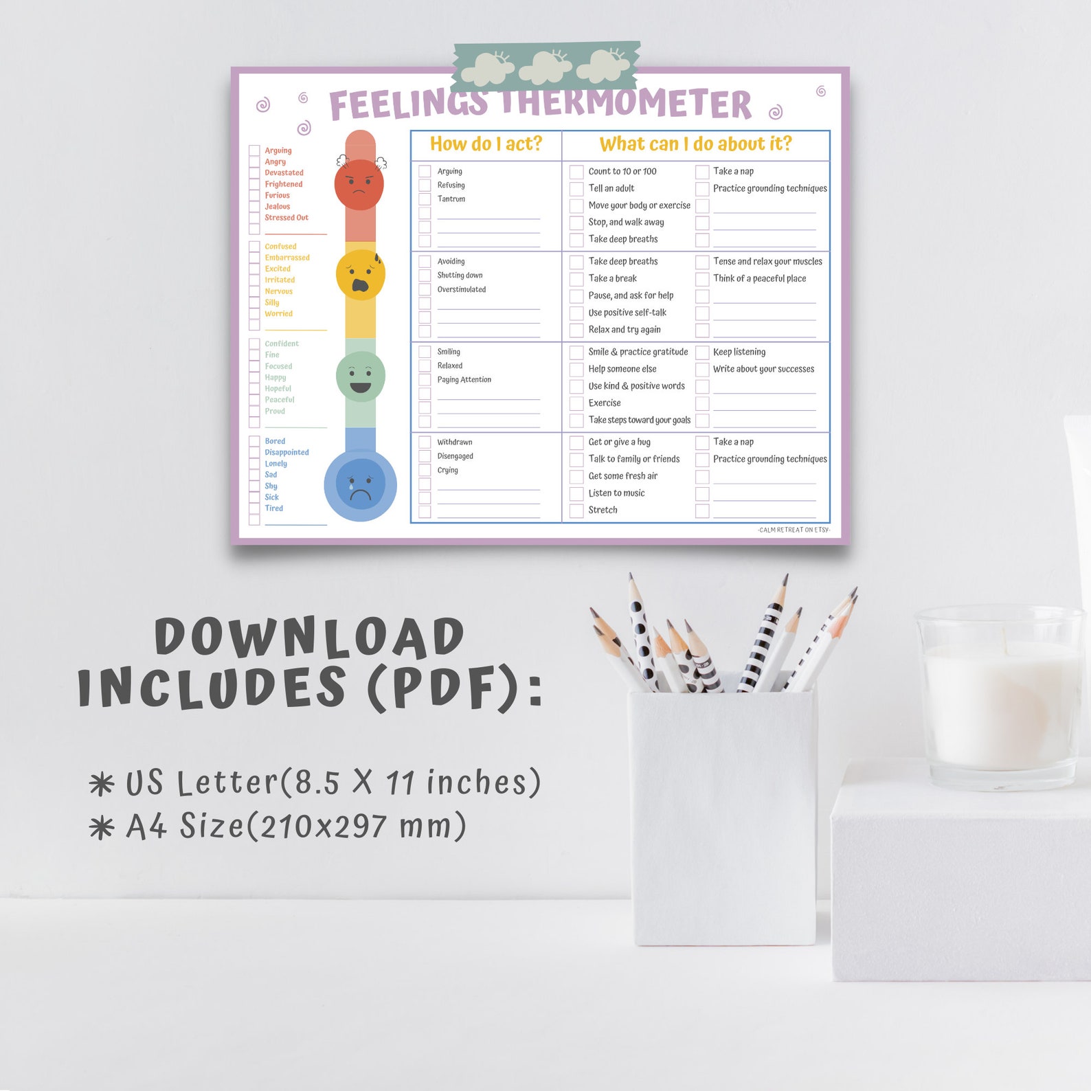 Feelings Thermometer Worksheet, Printable Coping Skills Worksheets for ...