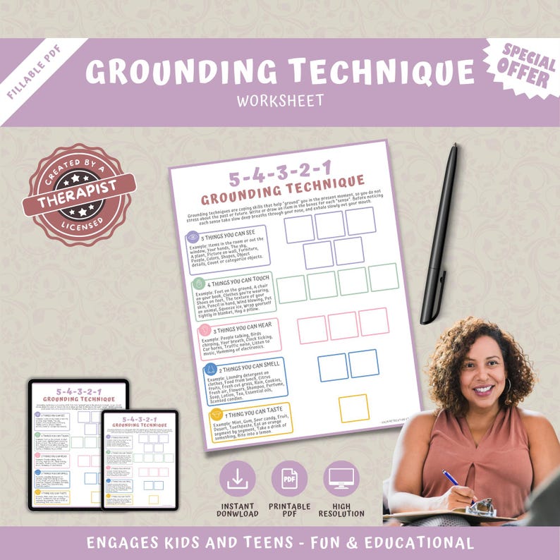 Grounding Techniques Worksheet, Coping Skills Worksheets for Kids ...