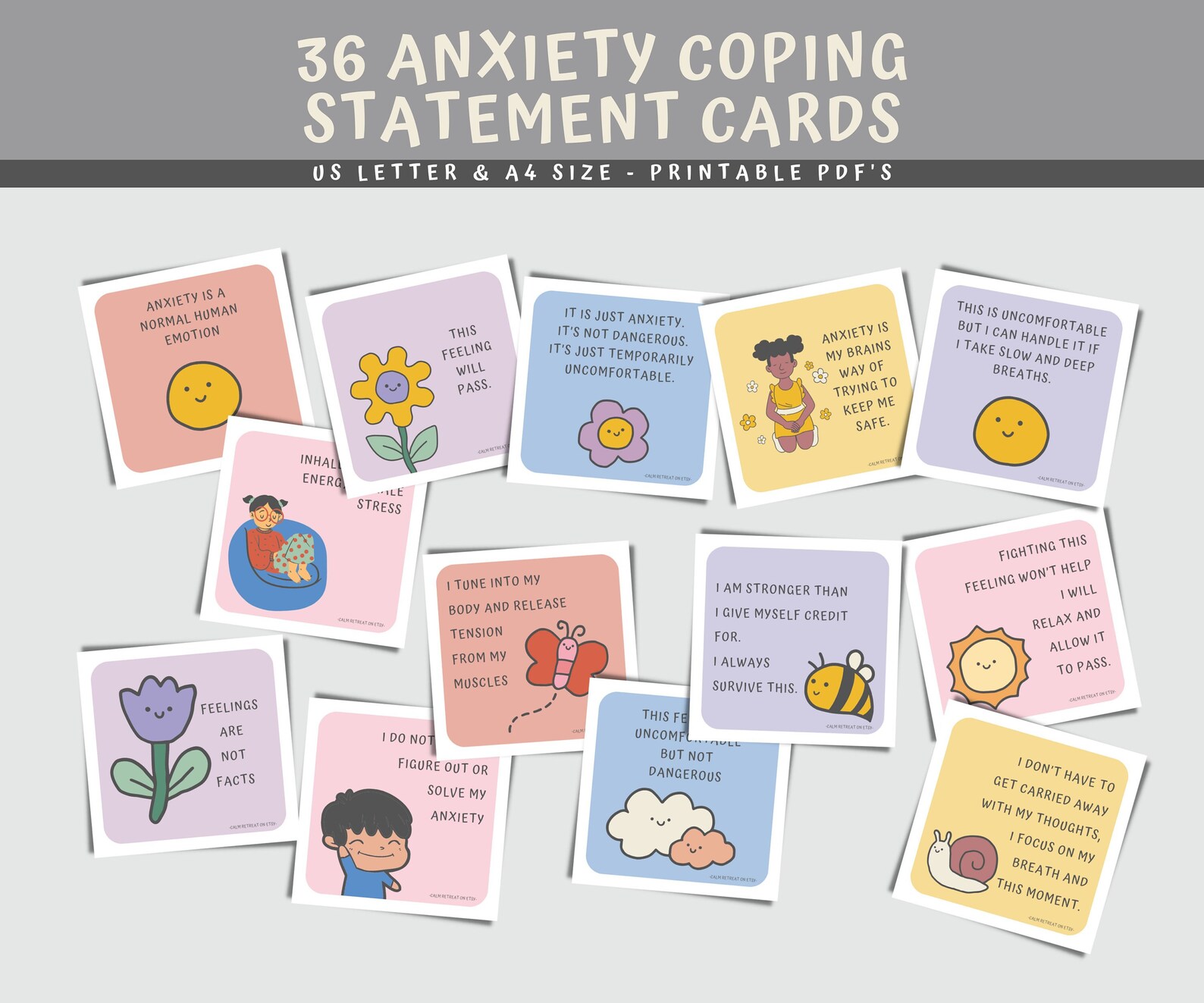 36 Anxiety Coping Statement Printable Cards, Affirmations Grounding ...