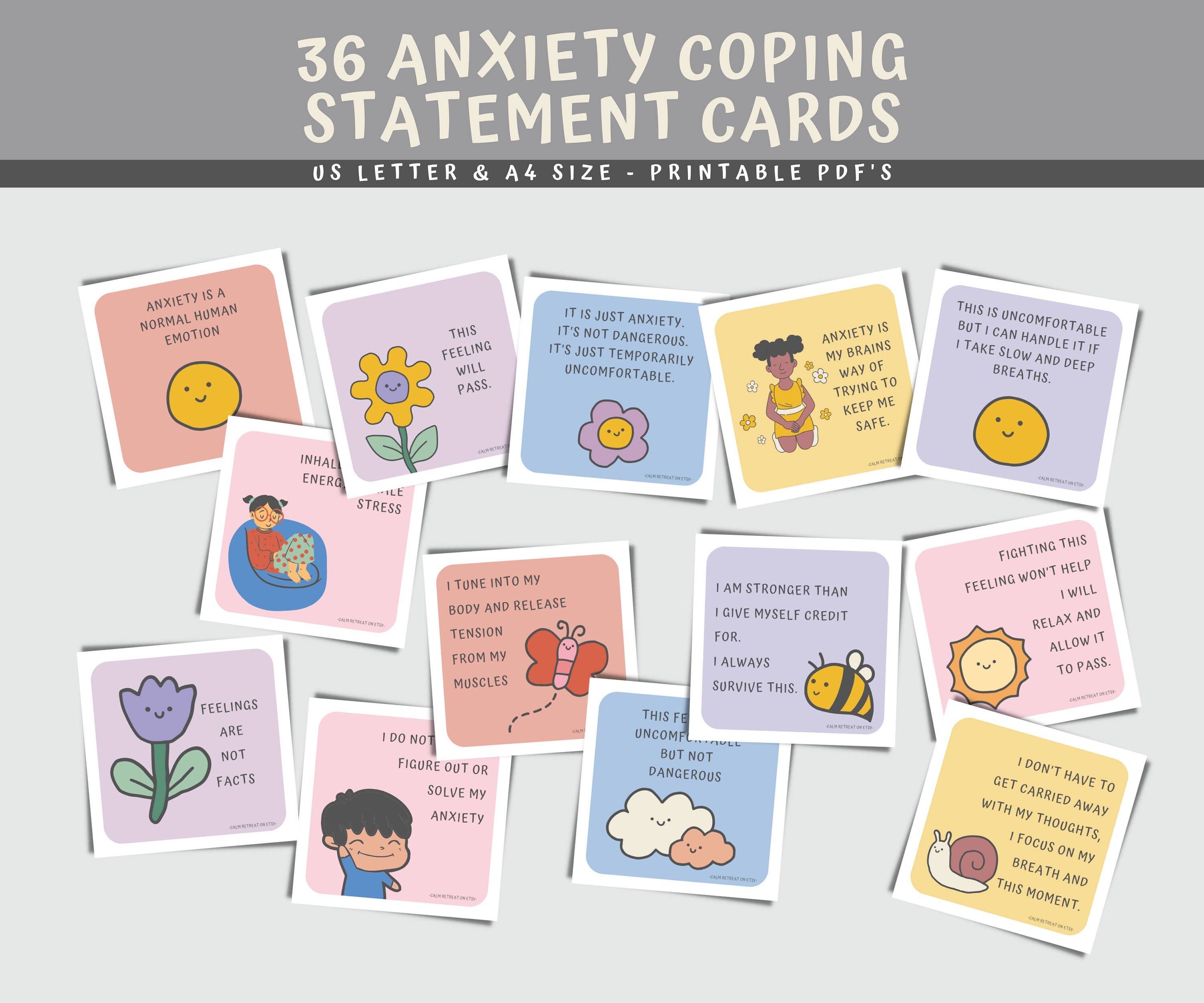 36 Anxiety Coping Statement Printable Cards, Affirmations Grounding ...