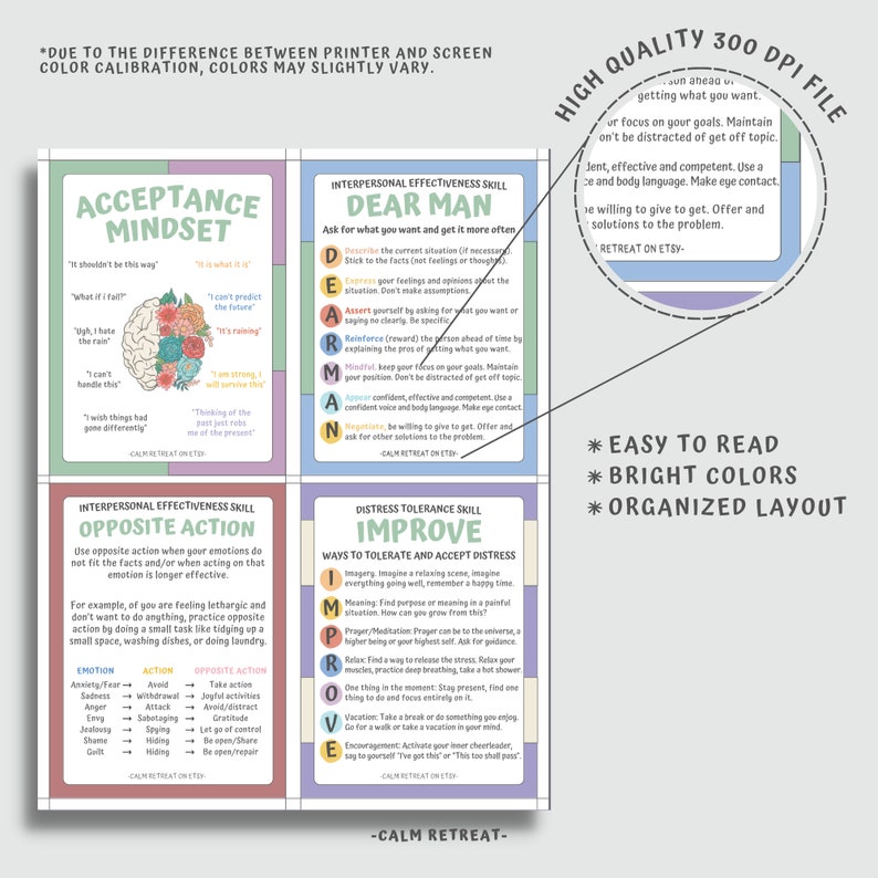 DBT Flash Cards, 55 Printable Cards, Self Help Cards, Coping Skills ...