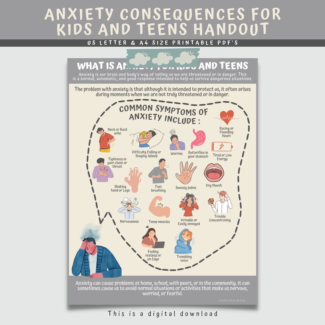 Anxiety Handout for Kids and Teens, Anxiety Symptoms Mental Health ...