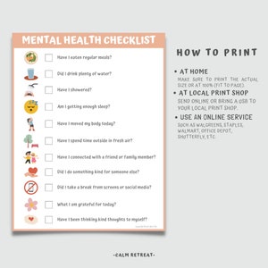 Mental Health Checklist for Kids and Teens, Therapy Worksheet, Child ...