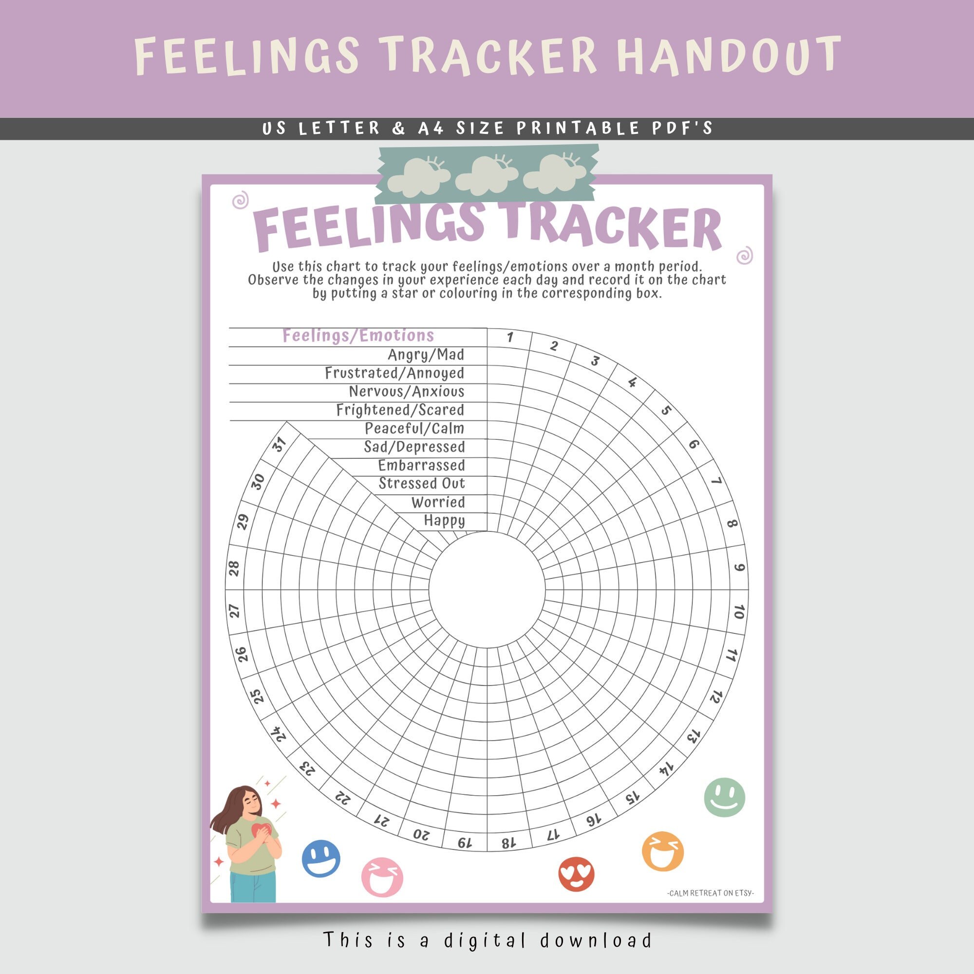 Feelings Emotions Monthly Tracker, Printable Worksheet for Kids ...