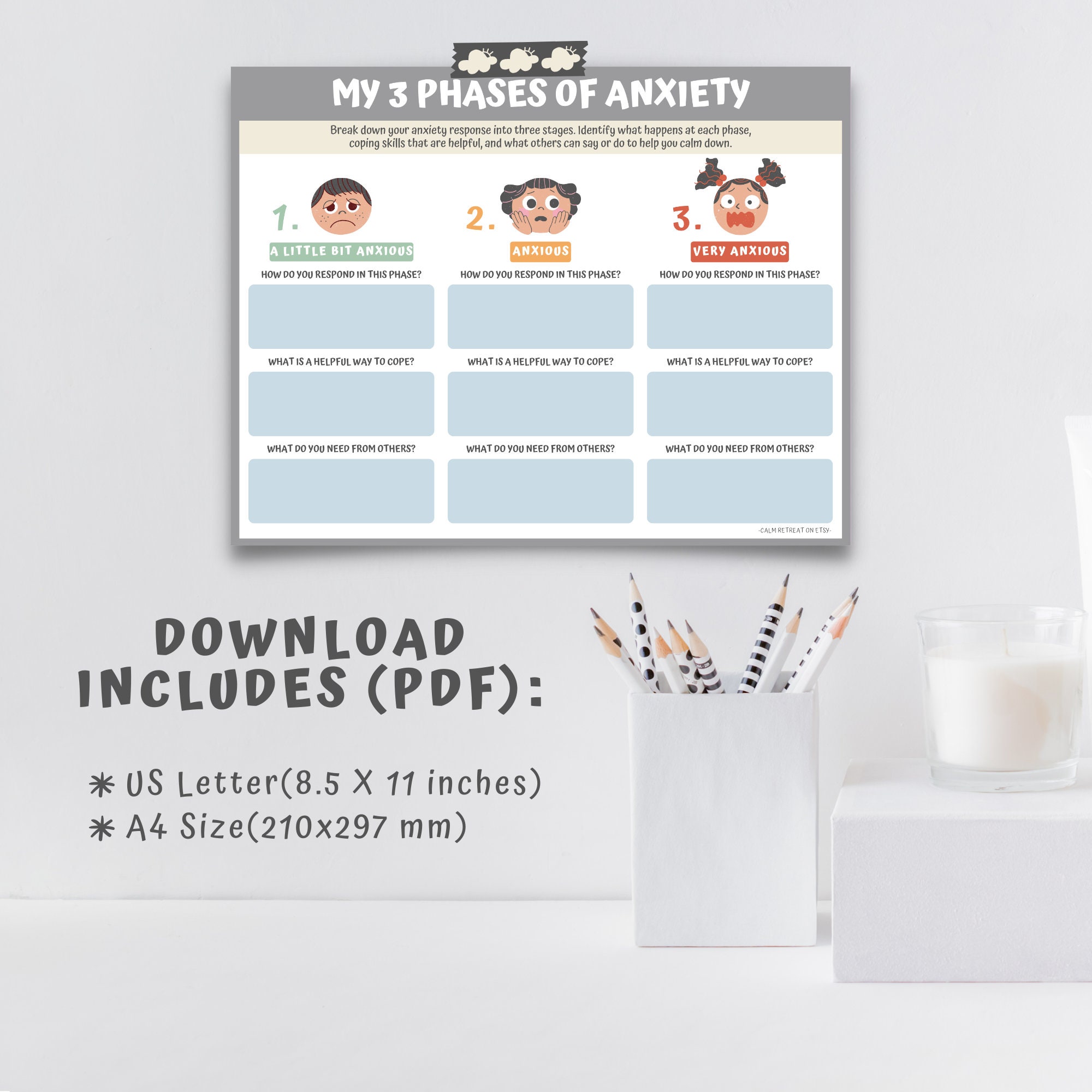 My 3 Phases of Anxiety Worksheet, Anxiety Resource, Therapy, Therapist ...