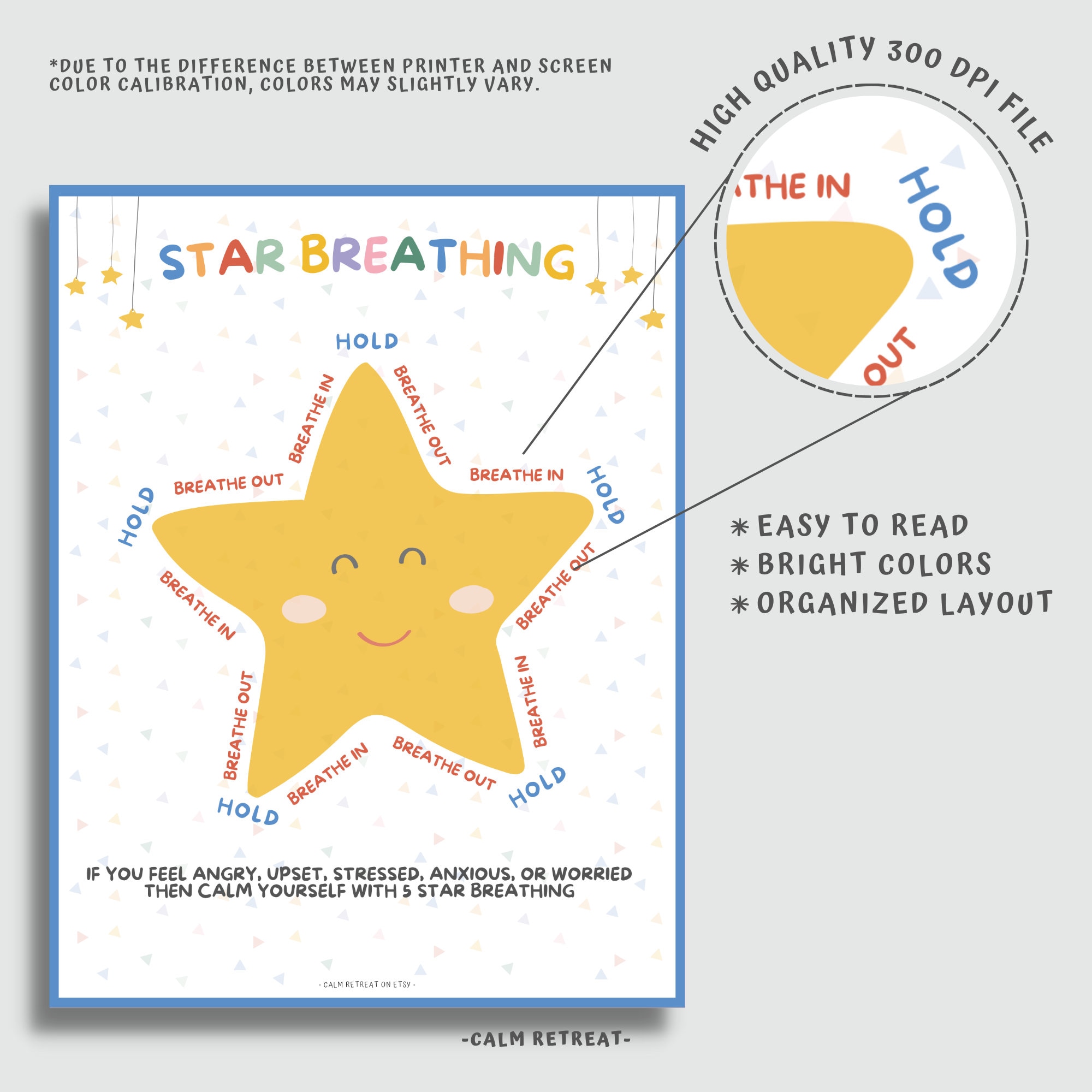 Star Breathing Poster, Calming Corner, Feeling Poster, Therapy Office ...