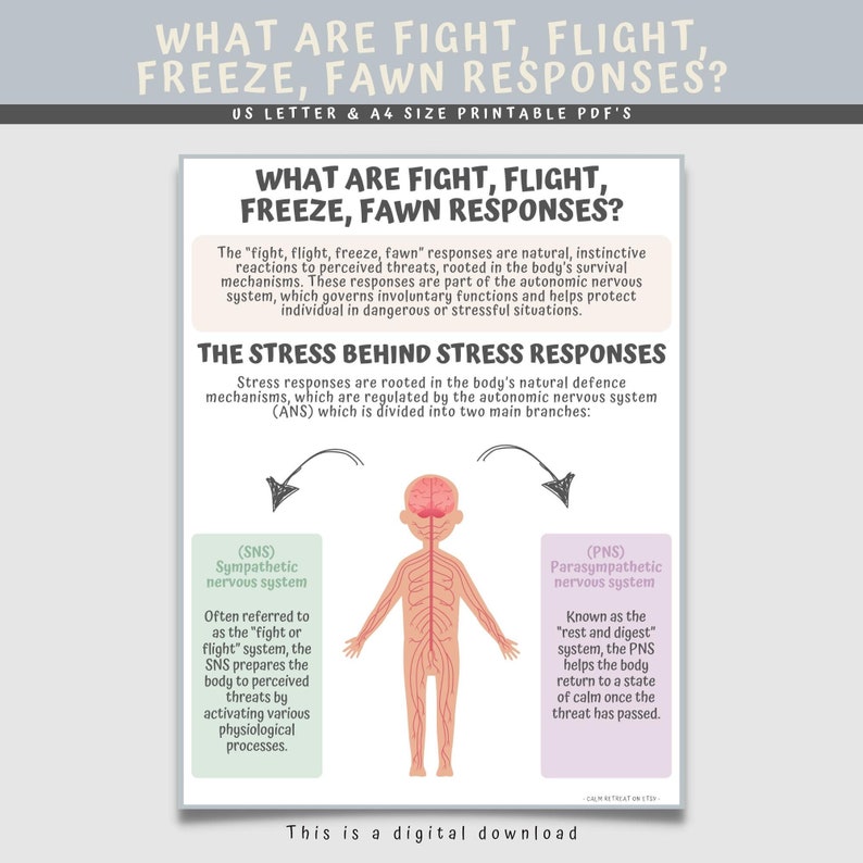 What Are Fight, Flight, Freeze, Fawn, Responses Printable, Stress ...