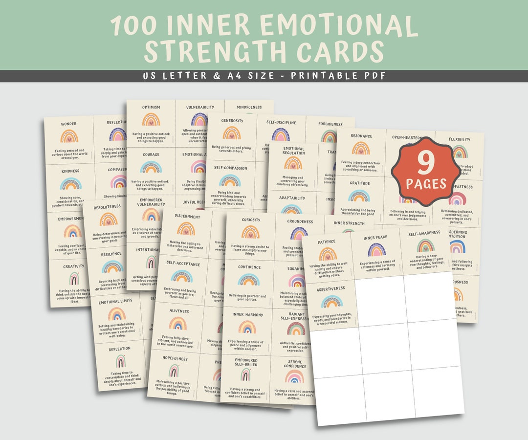 Emotional Strength Based Flashcards, Self Esteem Resilience Mental ...