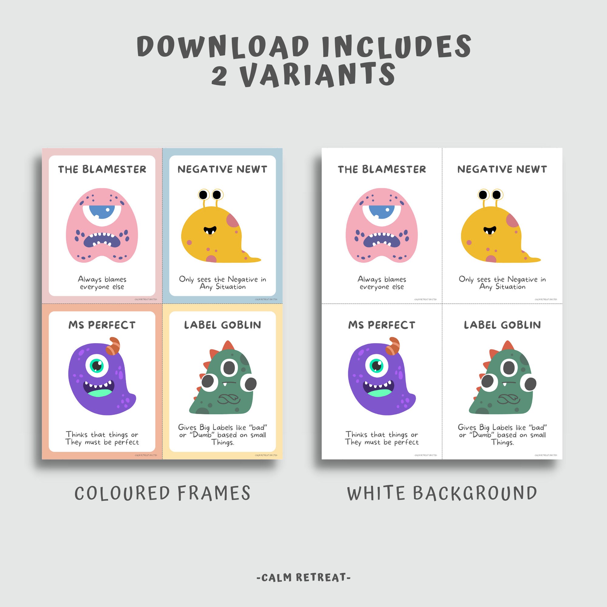 Thought Monster Flashcards: Mental Health Tool for Kids & Teens (PDF ...