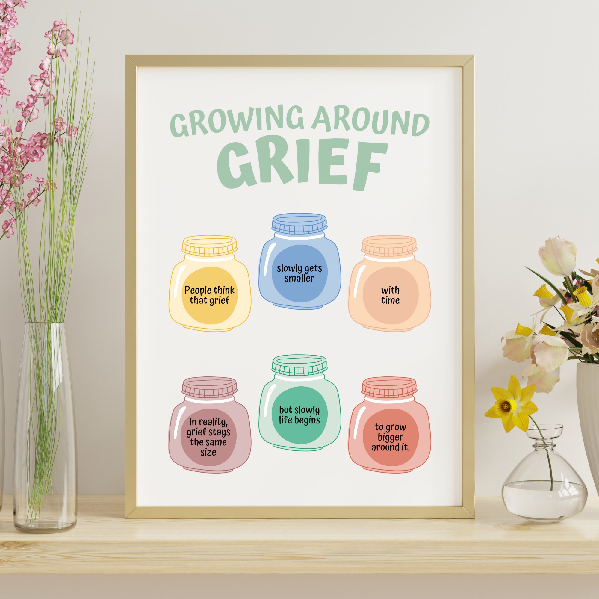 Growing Around Grief Poster, Bereavement Digital Print, Healing is Not ...