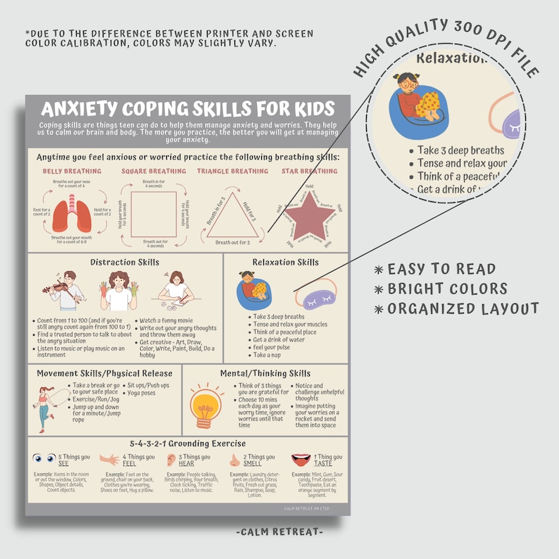 Anxiety Coping Skills Handout for Kids, Anxiety Awareness, Mental ...