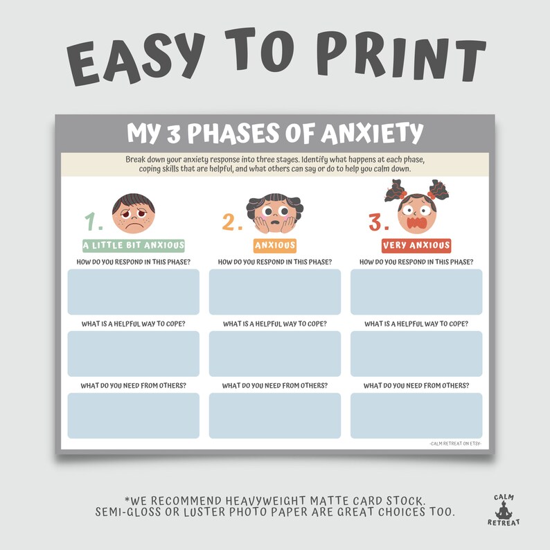 My 3 Phases of Anxiety Worksheet, Anxiety Resource, Therapy, Therapist ...