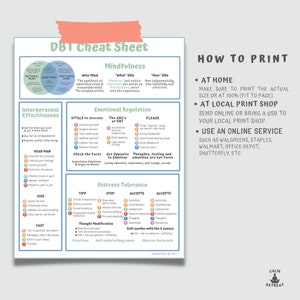 DBT Cheat Sheet, DBT Skills, Borderline, Bpd, Therapy Worksheet, Mental ...