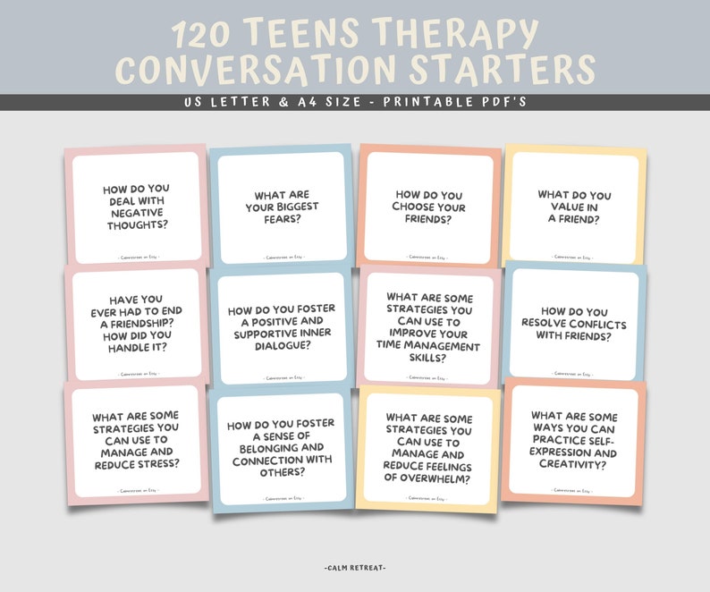Teen Therapy Conversations Cards, Mental Health Counseling Flashcards ...