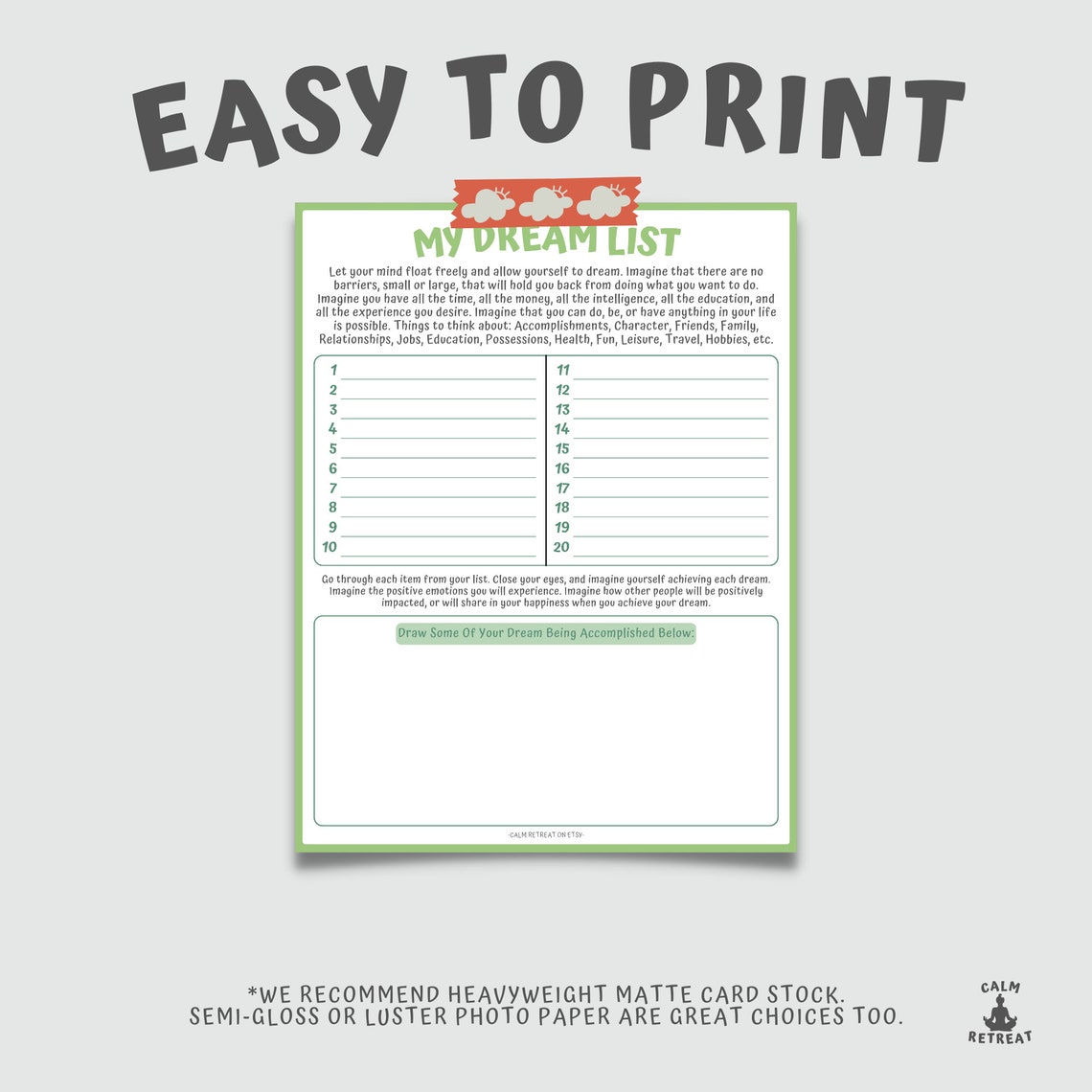 My Dream List Worksheet: Fillable Self-esteem Activity (digital ...