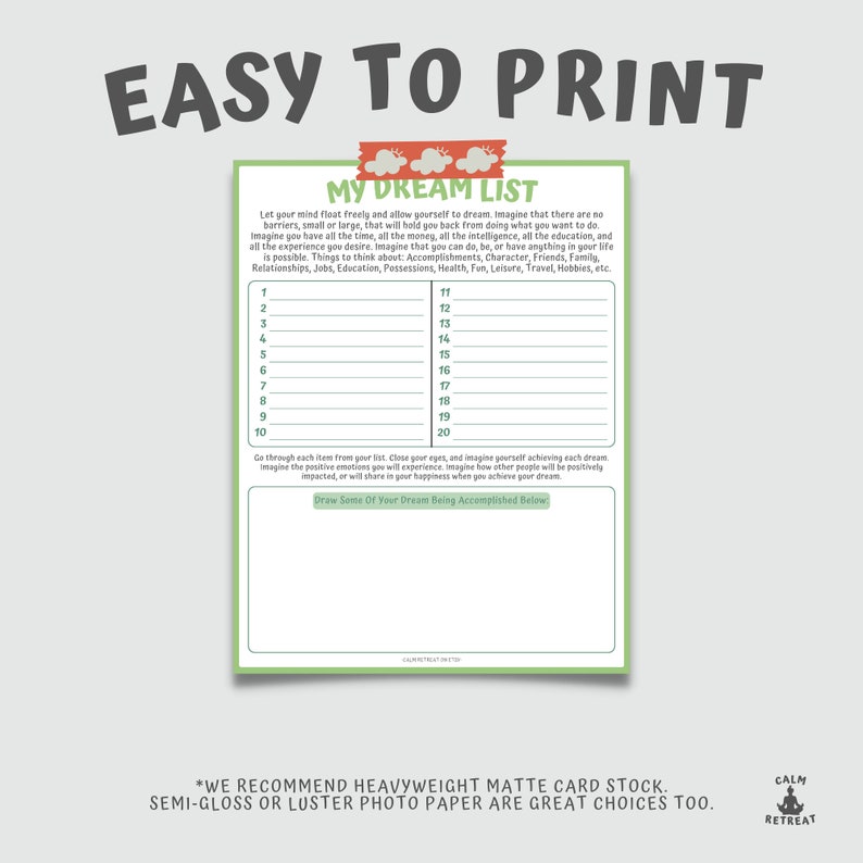 My Dream List Worksheet: Fillable Self-esteem Activity (digital ...