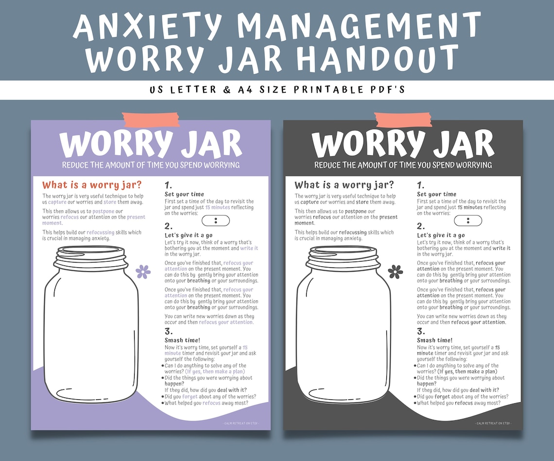 Worry Jar Handout Anxiety Management Technique Refocussing Skills for ...