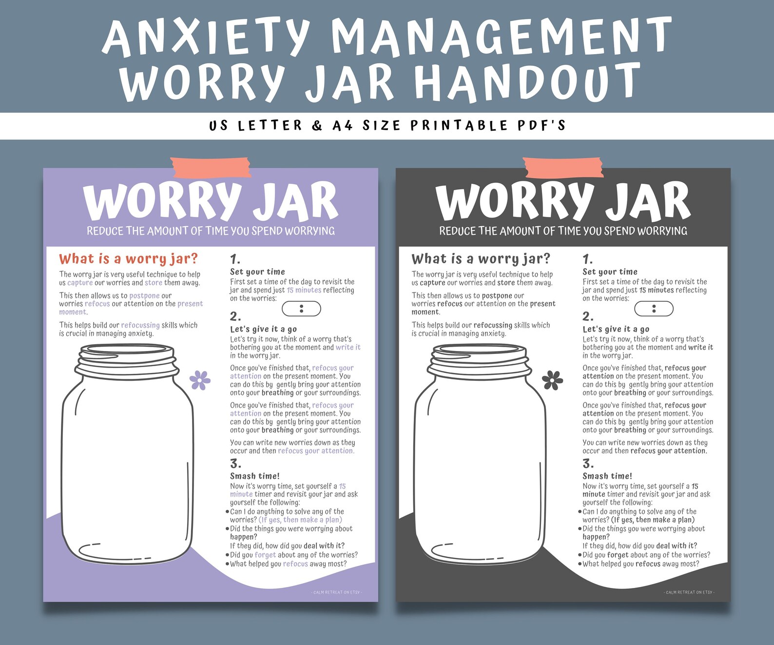 Worry Jar Handout - Anxiety Management Technique - Refocussing Skills ...