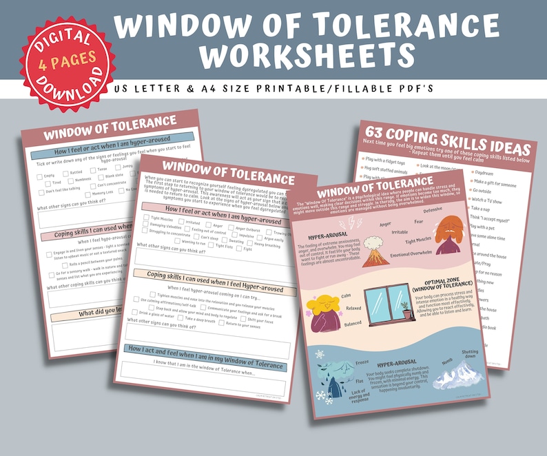 Window of Tolerance, Adult Worksheets, Trauma Therapy, Arousal States ...