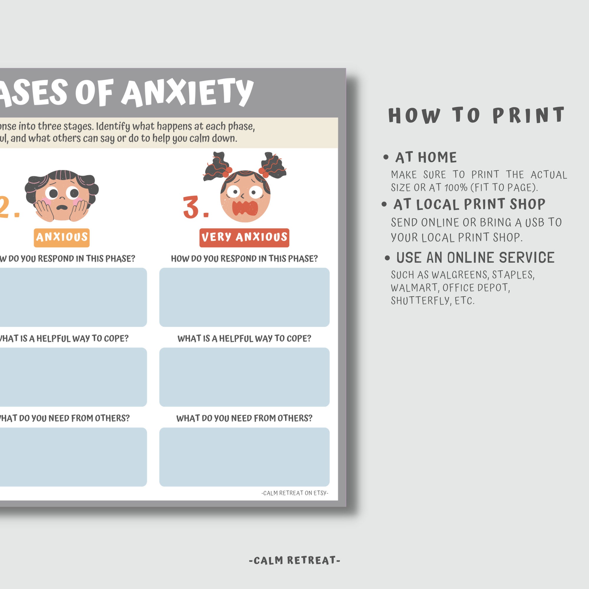 My 3 Phases of Anxiety Worksheet, Anxiety Resource, Therapy, Therapist ...