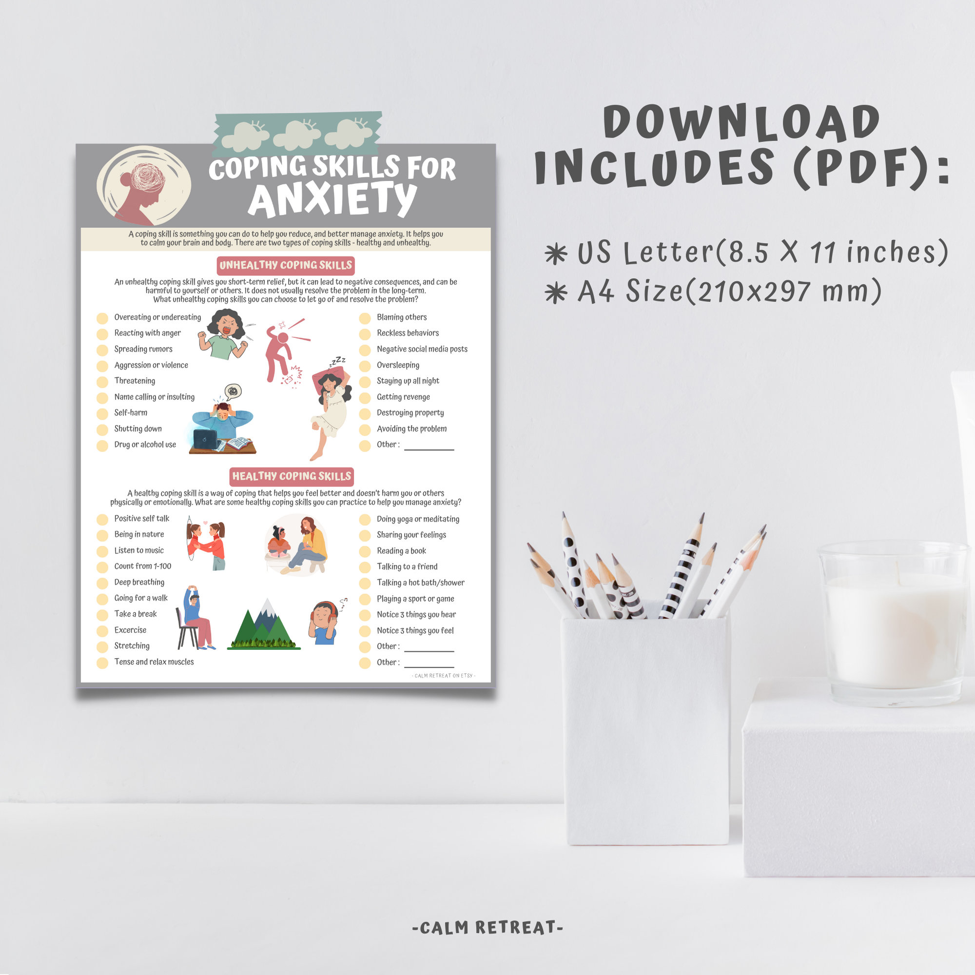 Anxiety Management Coping Skills Fillable Worksheet for Teens, Mental ...