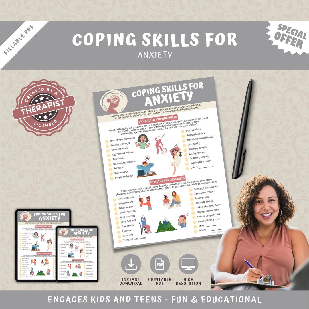Anxiety Coping Skills Worksheet for Teens: Mental Health (digital ...