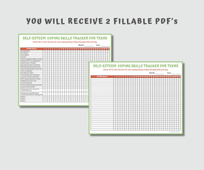 Coping Skills Tracker for Teens, Worksheet for Kids Teens, Growth ...