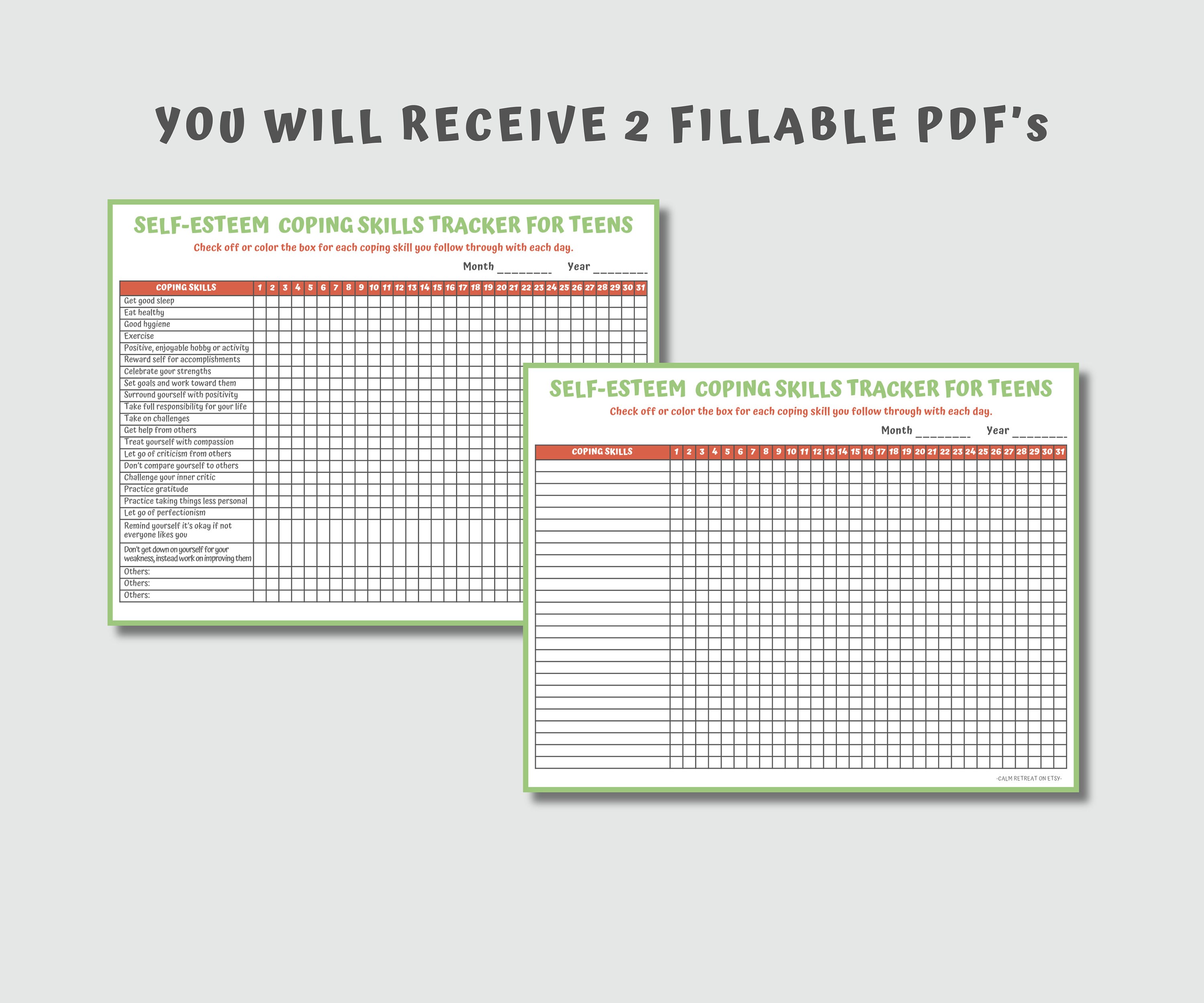 Coping Skills Tracker for Teens, Worksheet for Kids Teens, Growth ...