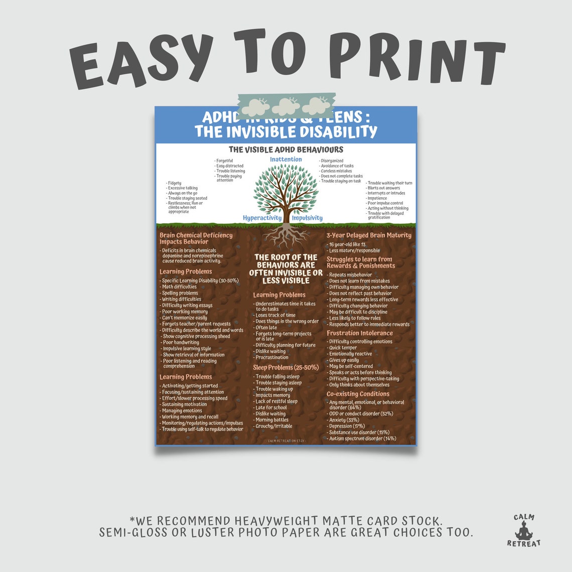 ADHD Printable Handout for Kids & Teens, Attention Deficit Disorder ...