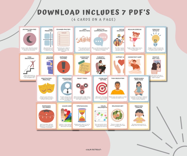 ADHD Coping Skills Flashcards for Adults: Grounding & Calming ...