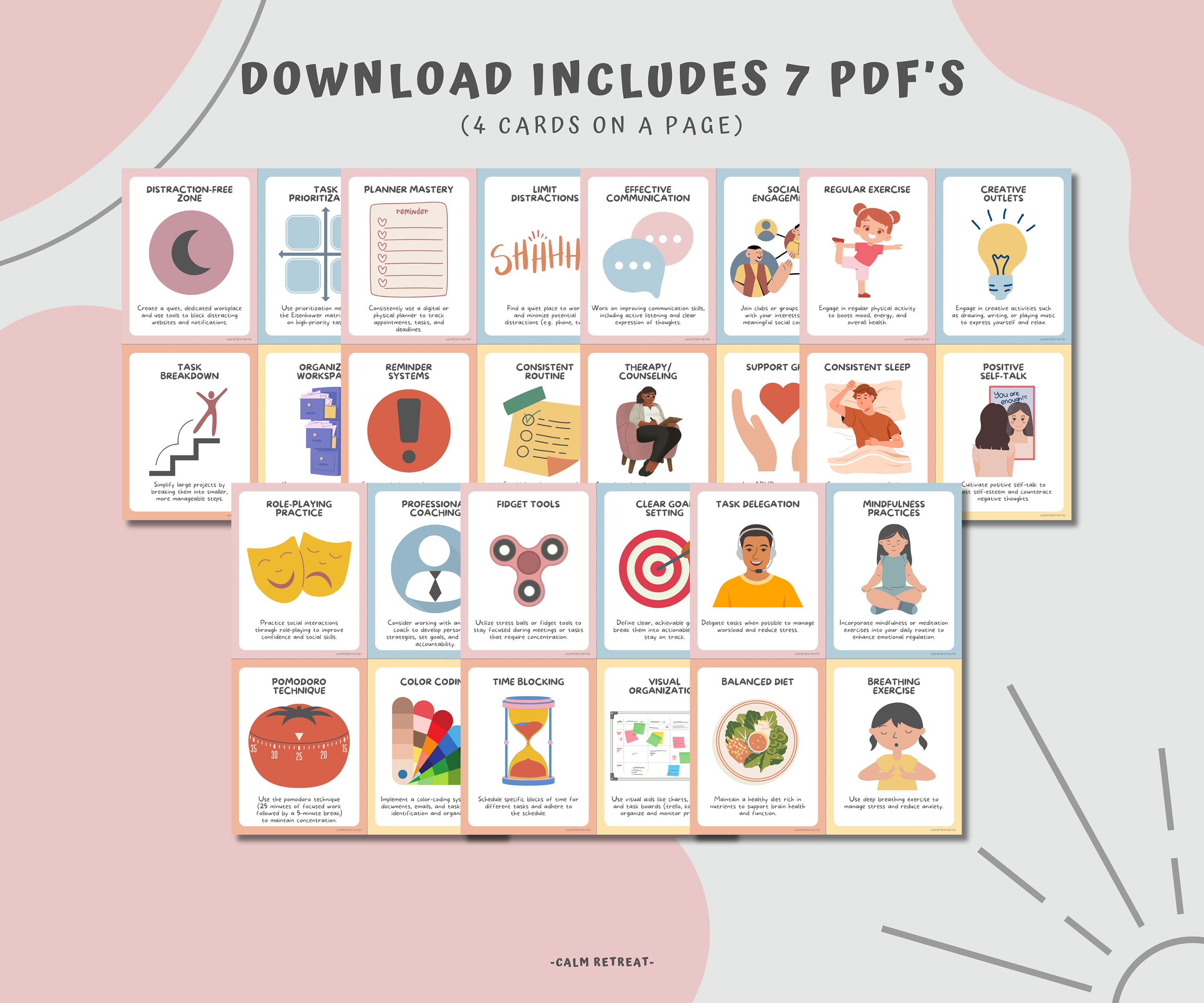 28 ADHD Coping Skills Flashcards for Adults, Grounding Techniques ...