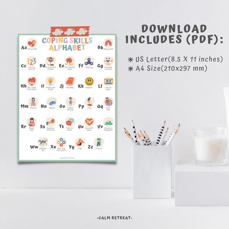 Coping Skills Alphabet Printable, Alphabet Coping Skill, Therapy Office ...