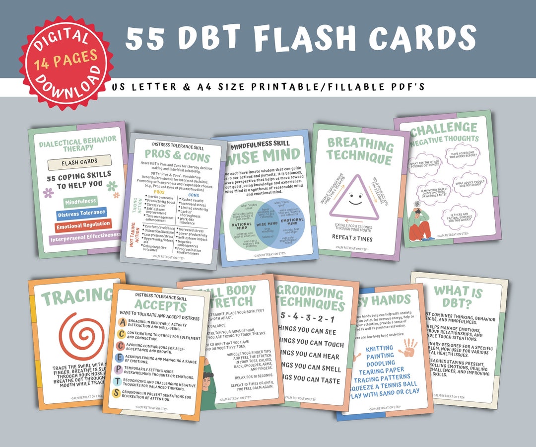 DBT Flash Cards 55 Printable Cards Self Help Cards Coping - Etsy