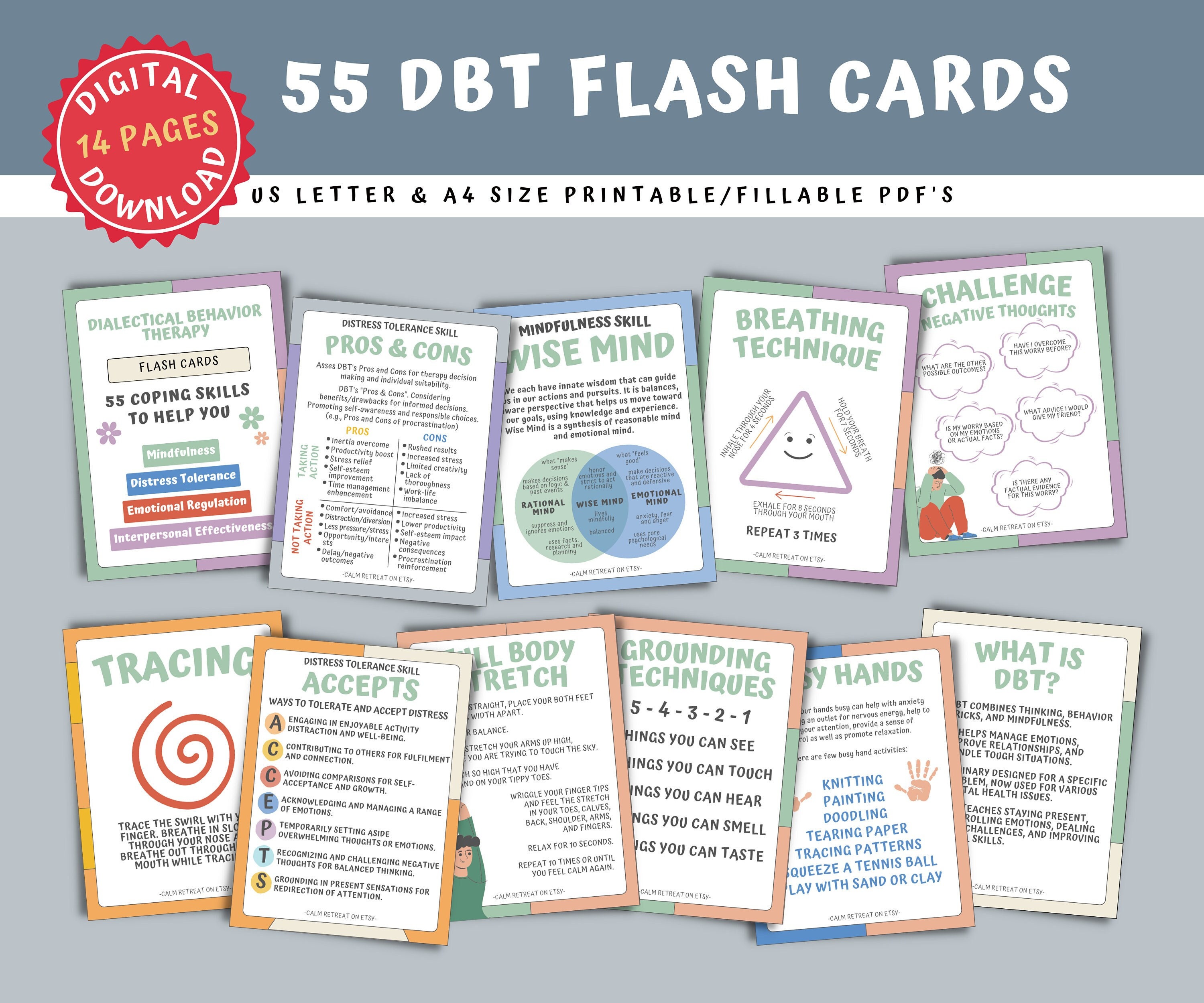 DBT Flash Cards 55 Printable Cards Self Help Cards Coping - Etsy Canada