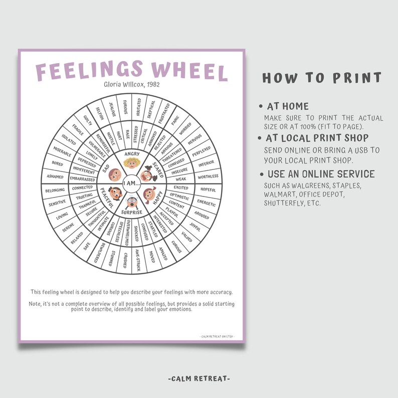 Feelings Wheel Printable Set: Kids & Teens Emotional Intelligence ...