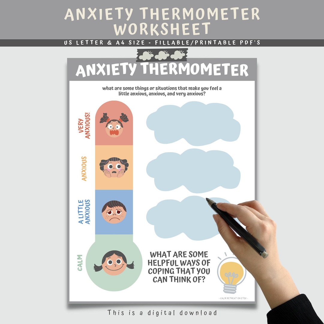 Anxiety Thermometer Worksheet for Kids and Teens, Anxiety Resource ...