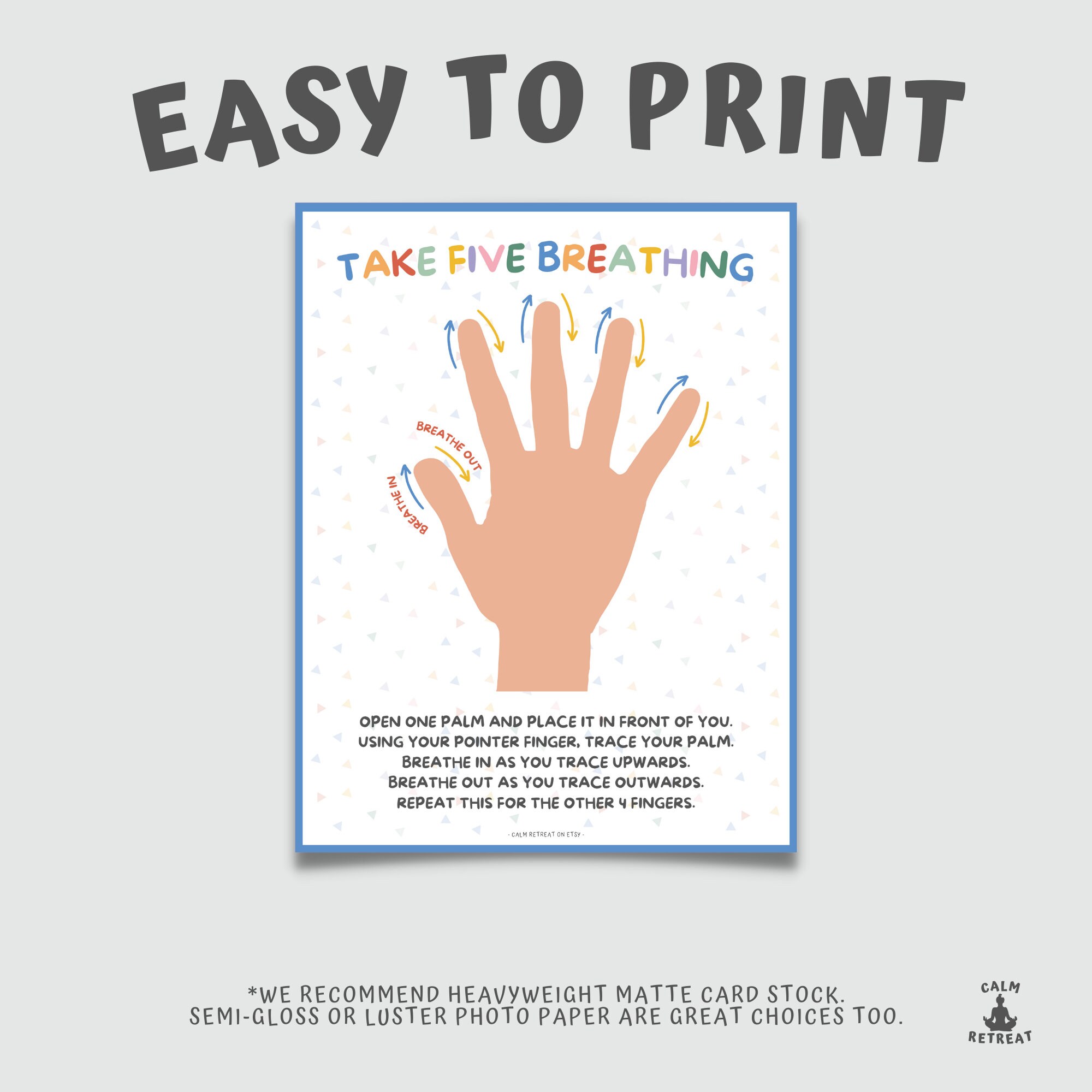 Five Breathing Poster, Calming Corner, Feeling Poster, Therapy Office ...