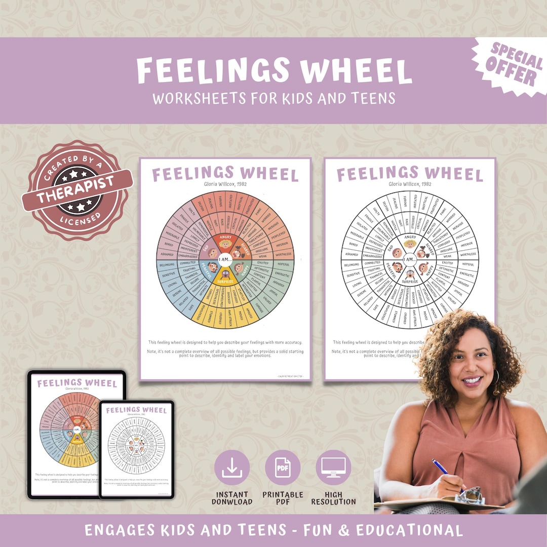 Feelings Wheel Printable Set: Kids & Teens Emotional Intelligence ...