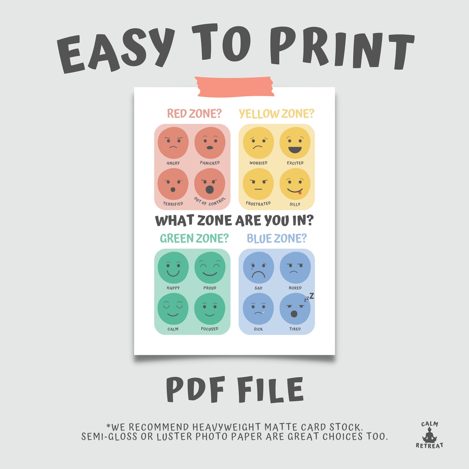 Zones of Regulation Poster, Feelings Poster, Calm Down Corner, Social ...