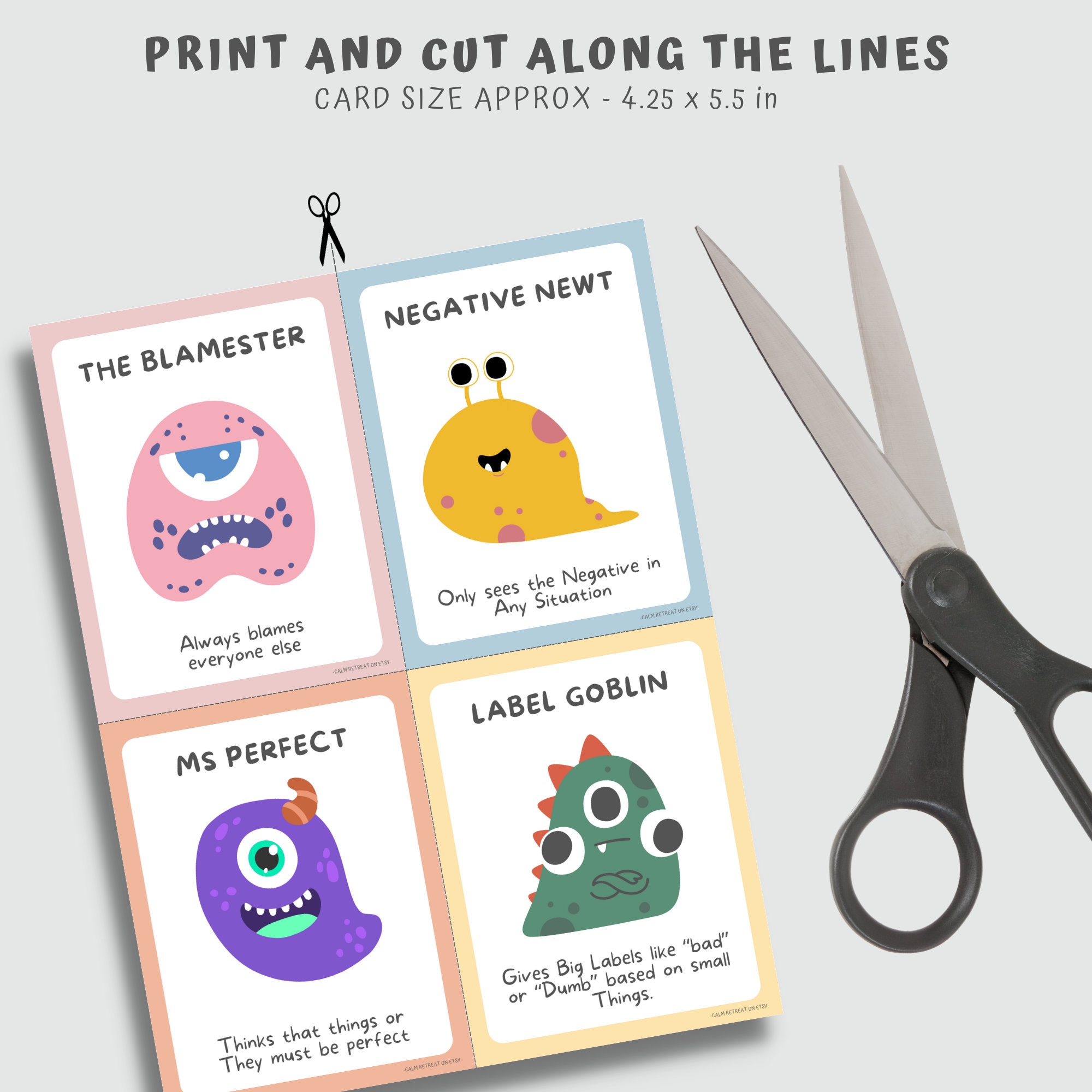 Thought Monster Flashcards: Mental Health Tool for Kids & Teens (PDF ...