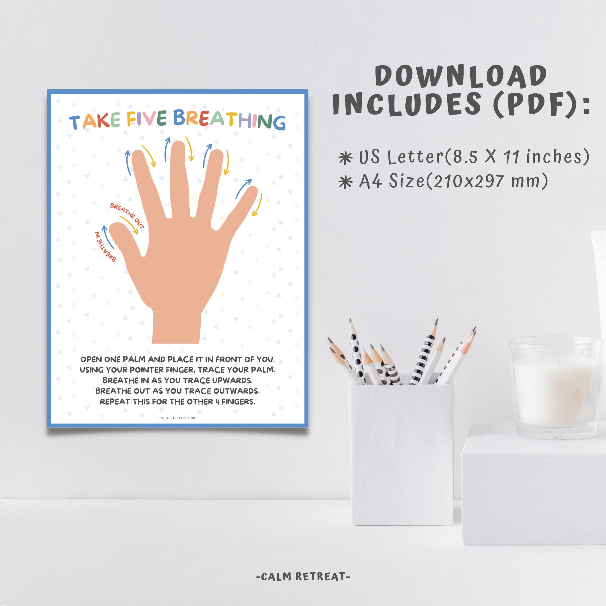 Take Five Breathing Poster: Calming Corner Decor (digital Download) - Etsy