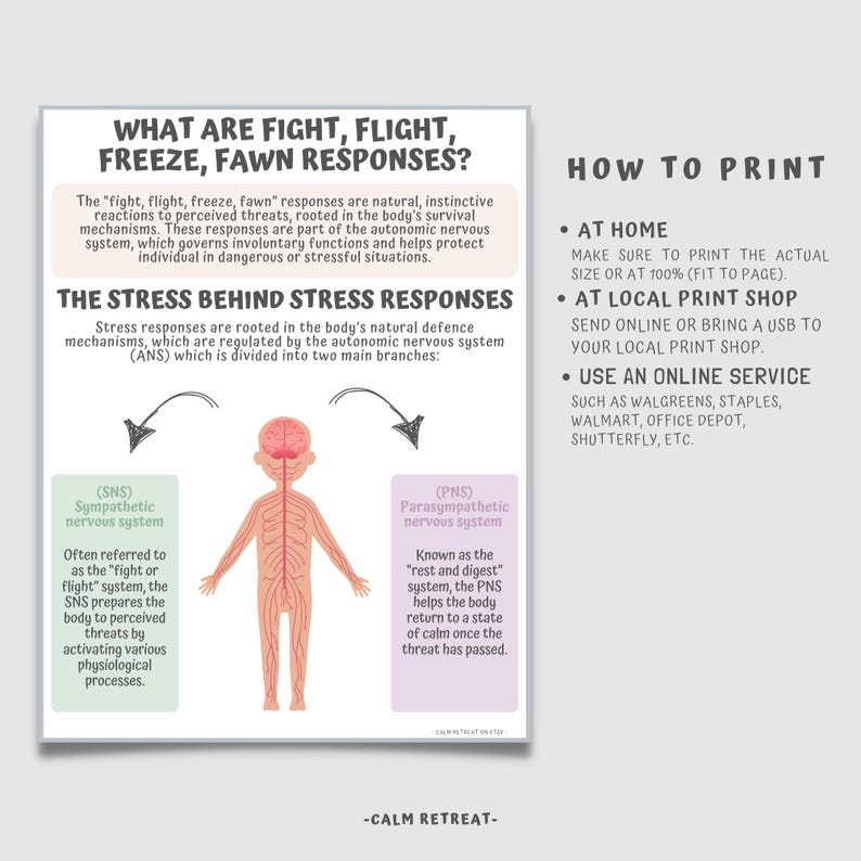 What Are Fight, Flight, Freeze, Fawn, Responses Printable, Stress ...