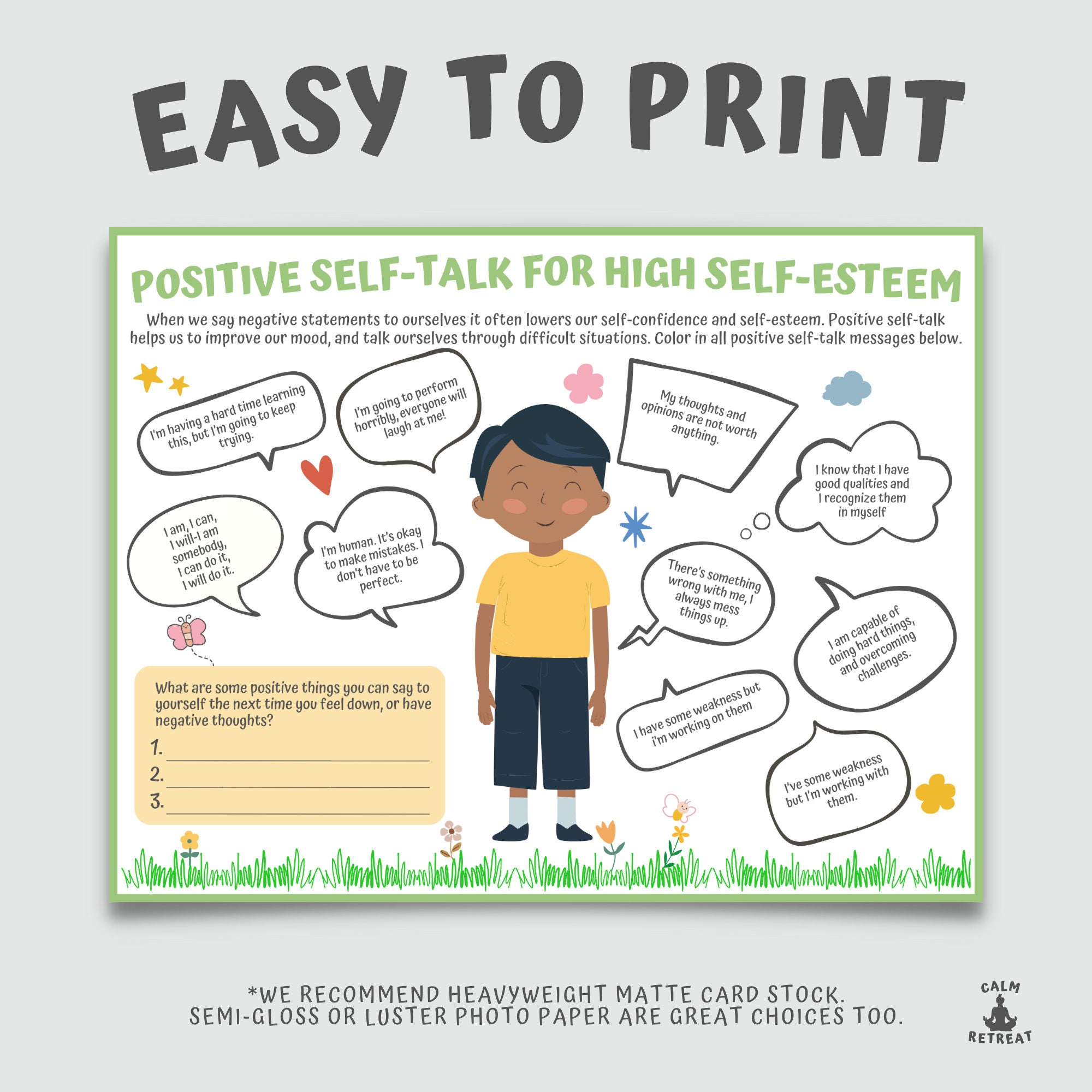 Positive Self-talk for High Self-esteem Worksheet, Mental Health, Self ...