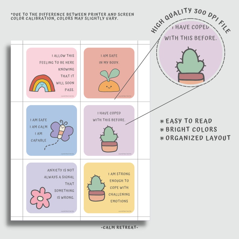 36 Anxiety Coping Statement Printable Cards, Affirmations Grounding ...