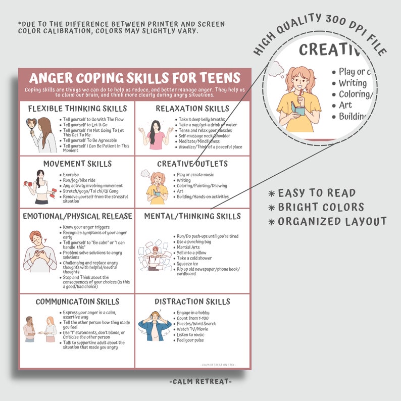 Anger Management Print, Anger Coping Skills for Kids & Teens, Anger ...
