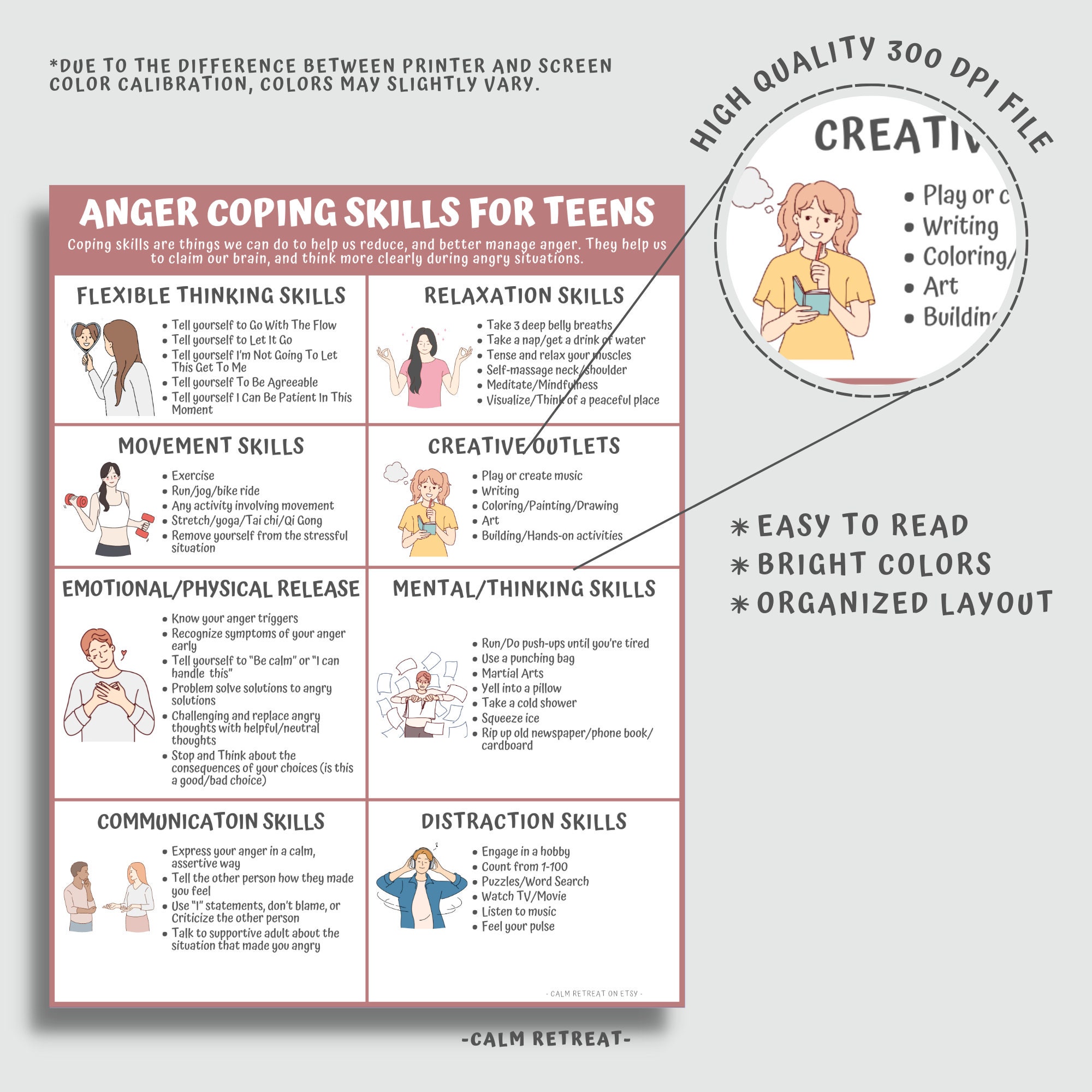 Anger Management Print, Anger Coping Skills for Kids & Teens, Anger ...