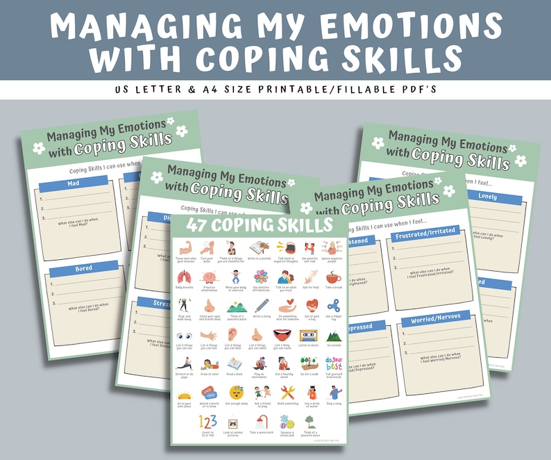 Managing Emotions & Feelings With Coping Skills 5 Pg Worksheets for ...